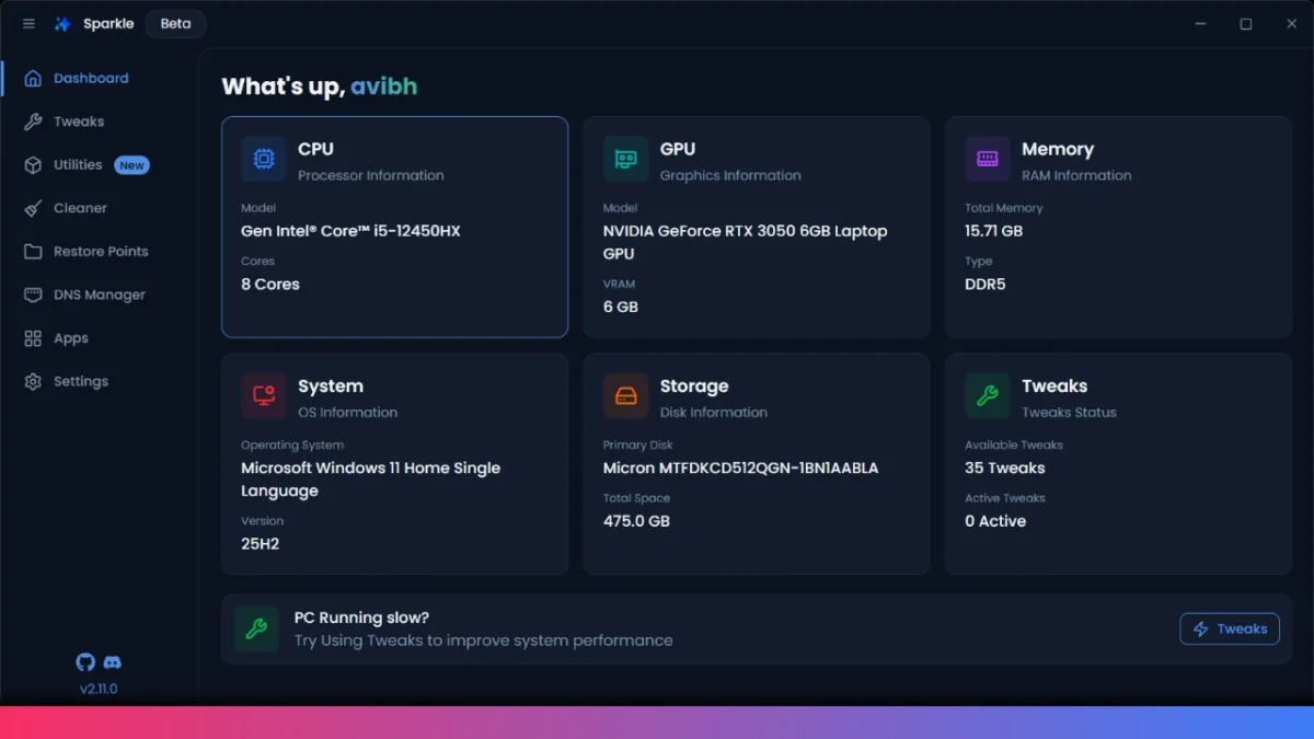 Sparkle Windows 11 Optimizer – Free Debloat Tool, Performance Tweaks ...